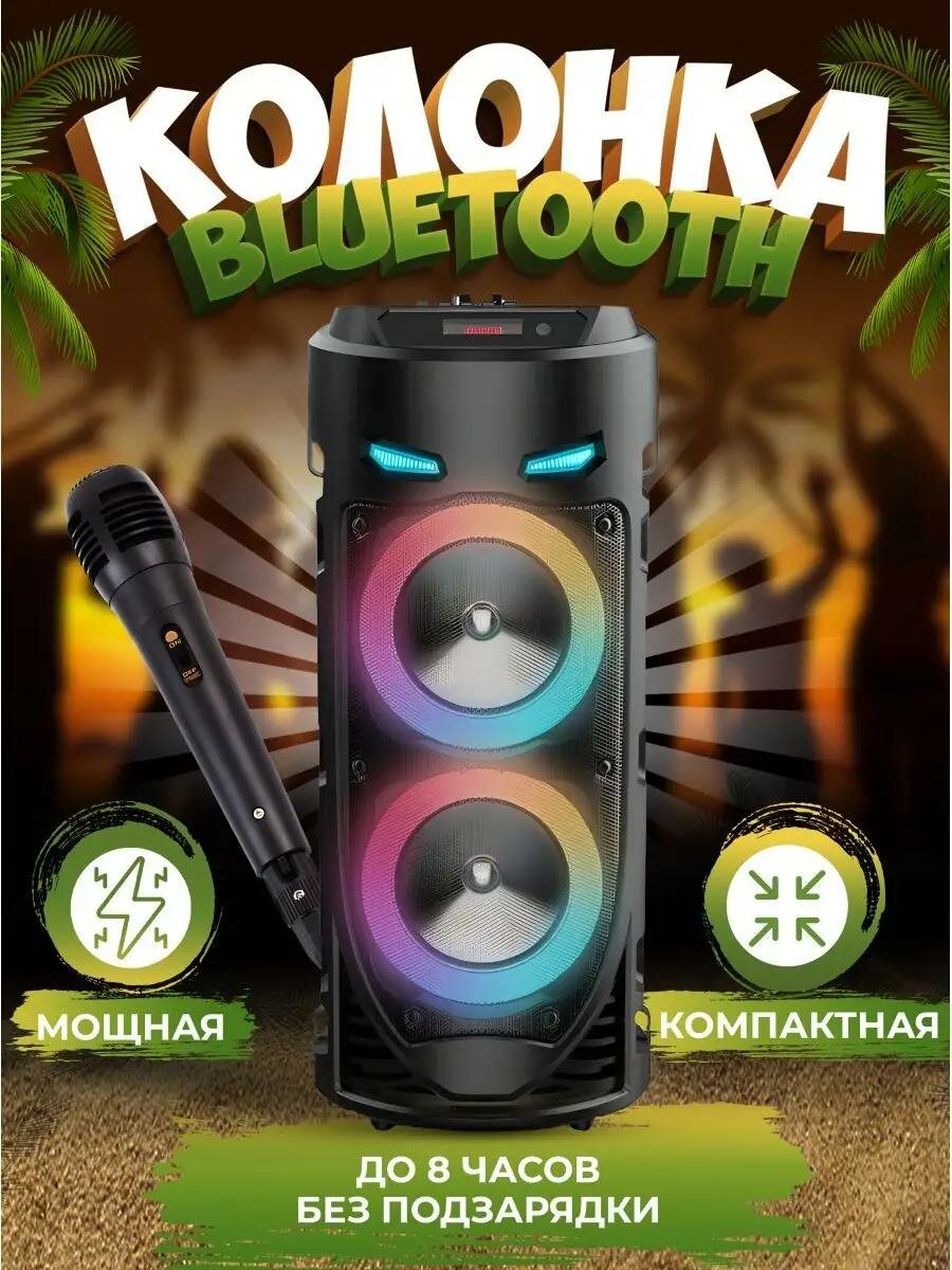 Колонка 4239 Bluetooth, Портативная 16Вт с 2 динамиками, Kараоке, Микрофон, USB, AUX, micro SD, 1800 мАч, Черный