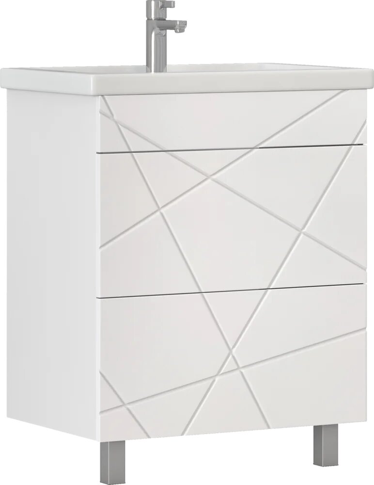 Тумба с раковиной Vigo Geometry 70 71 см, белая, глянцевая, из МДФ, с ящиками, раковина для ванной, фарфоровая, прямоугольная, встроенный слив-перелив