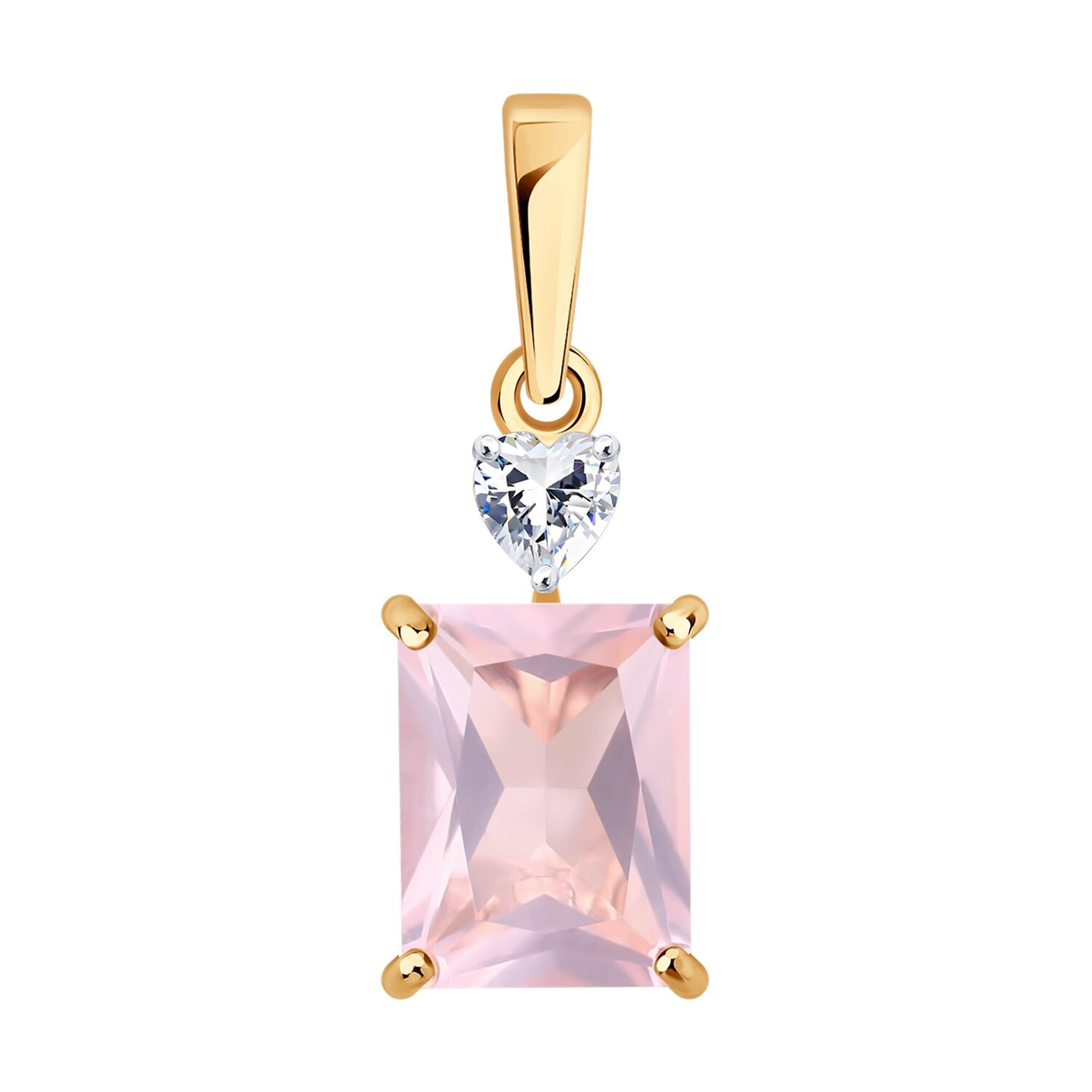 Подвеска, красное золото, 585 проба, фианит, кварц