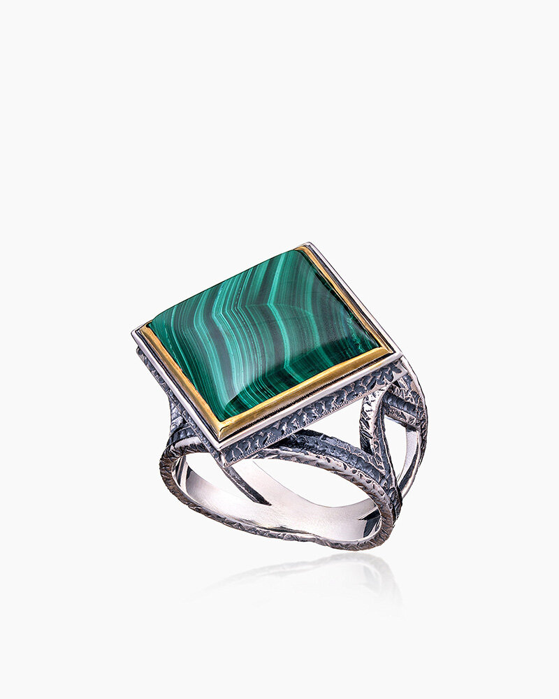 Кольцо, серебро, 925 проба, малахит