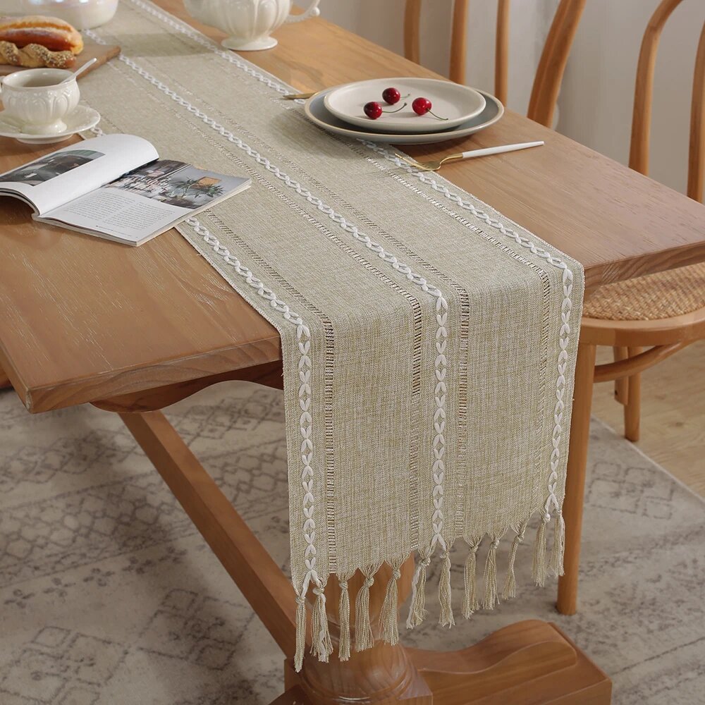 Скатерть-дорожка MACT из полиэстера Бежевый, 33x160cm With Tassel, Taupe