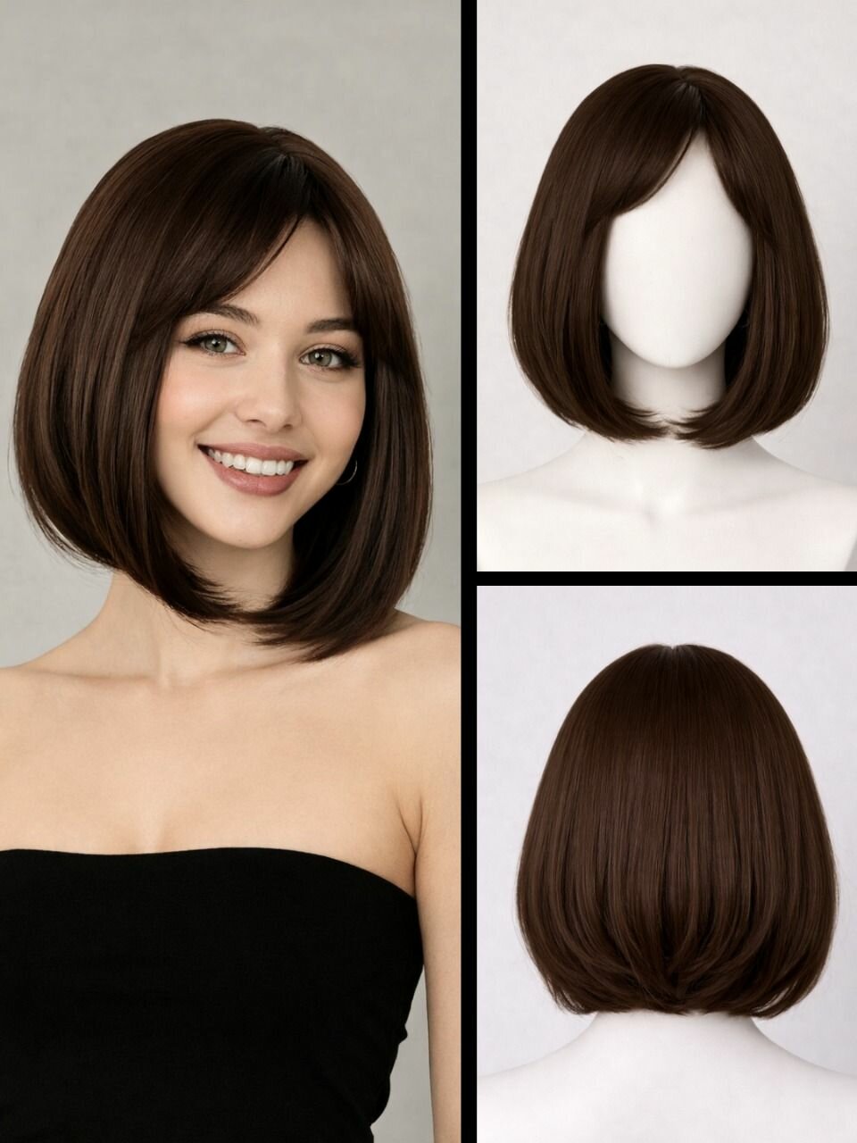 Женский парик синтетический 30 см тон 4, HAIR COLLECTION имитация натуральных волос, прямые волосы, с челкой, шт