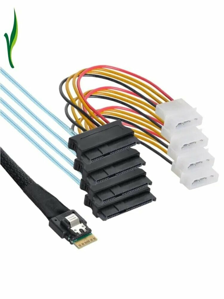 (A R I O) PCIE SAS 4.0 SFF-8654 4i Host На 4X SFF-8482 С Кабелем Питания 4P