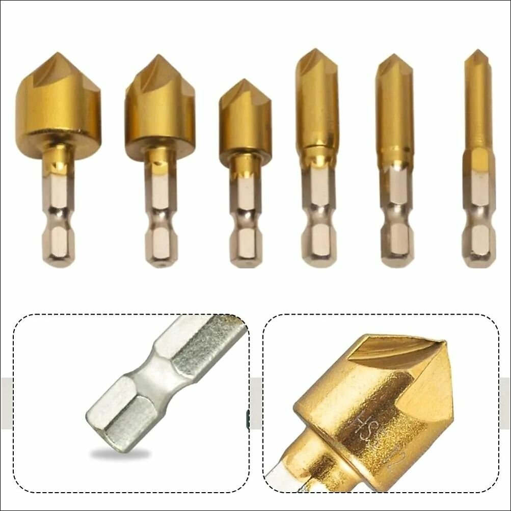 Набор зенкеров по металлу и дереву, 6-19 мм, титановое покрытие, 6 предметов