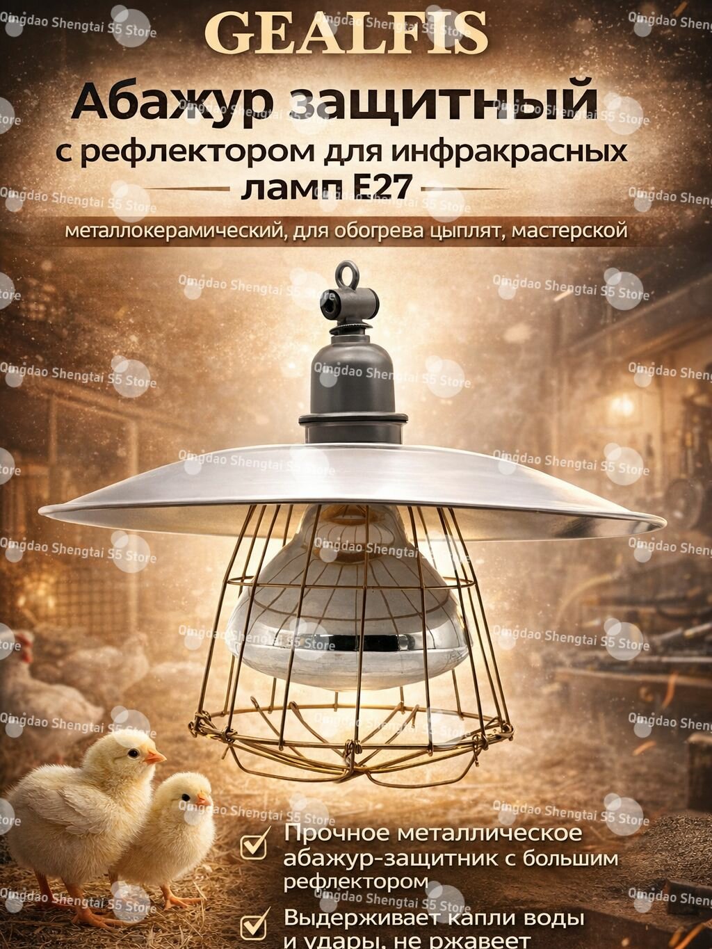 Защитный абажур с рефлектором для инфракрасных ламп с цоколем E27, металло-керамический плафон для усиления тепла и защиты лампы, подходит для обогрева и домашнего использования