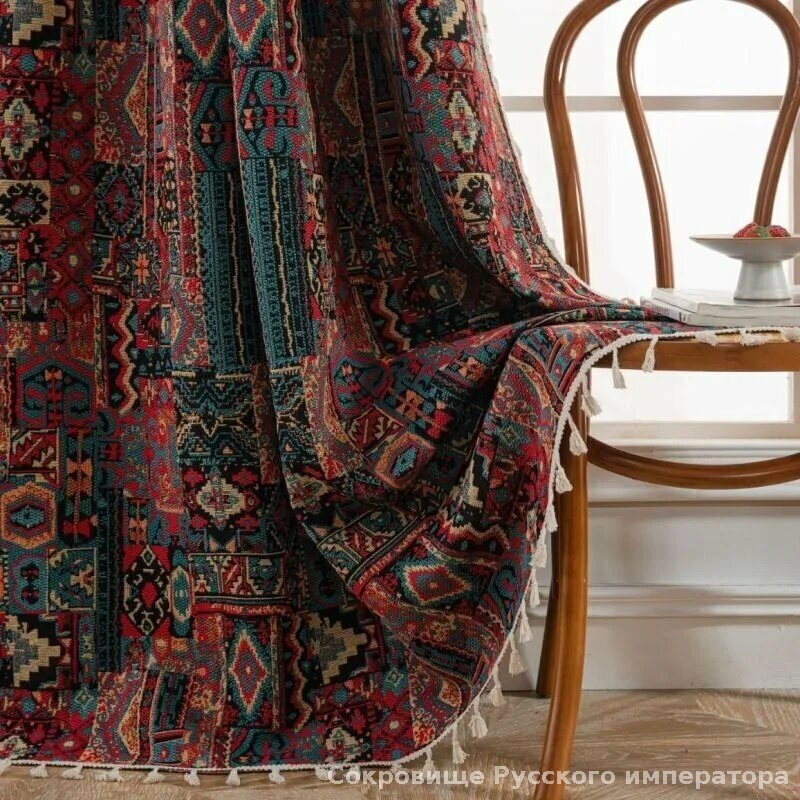 Штора американская с жаккардовым цветочным рисунком, коричневый, 150х260 см, крепление на стержне