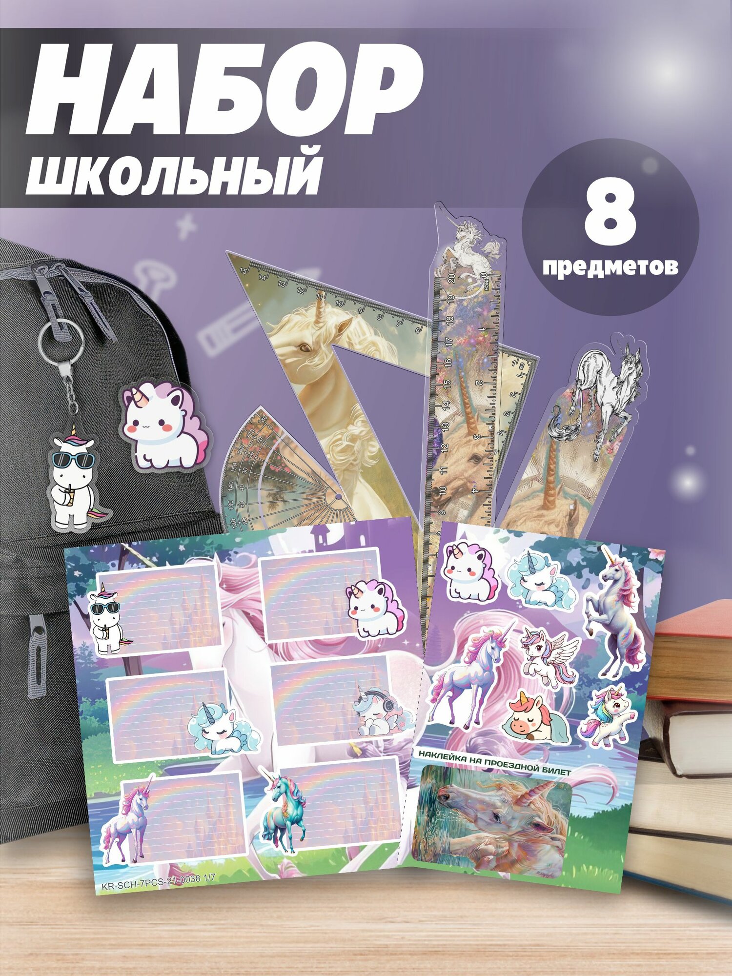 Набор канцелярский для школьников Единороги эстетика