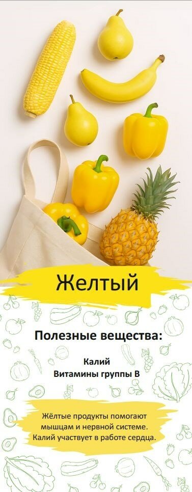Баннер о пользе овощей и фруктов - Жёлтый - 550 х 1420мм Желтый