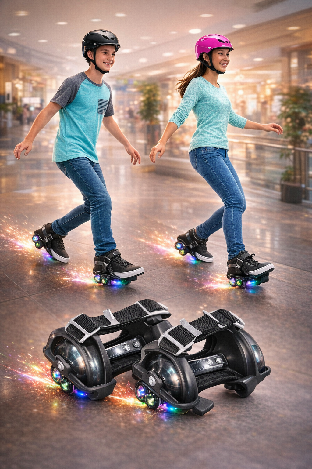 Ролики на пятку, колеса светятся при езде, цвета в ассортименте легко фиксируются