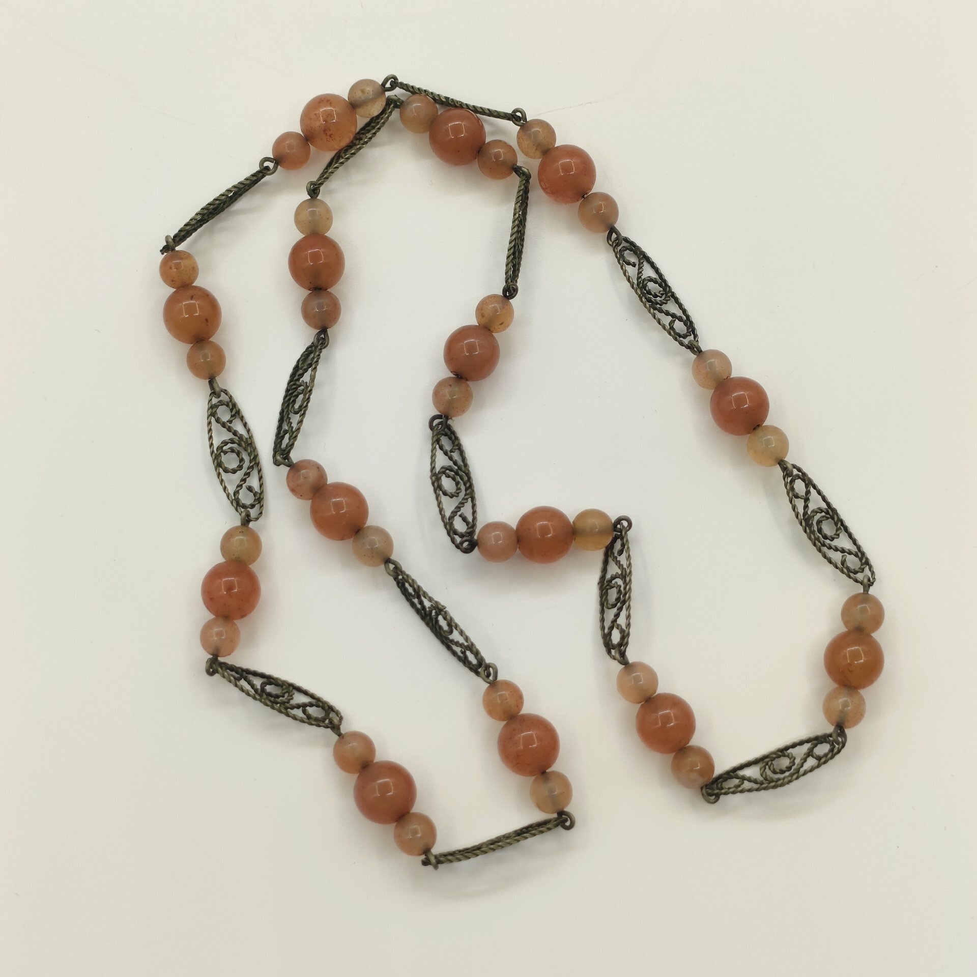 Бусы винтажные с ажурными звеньями, натуральный камень, металл, скань, СССР