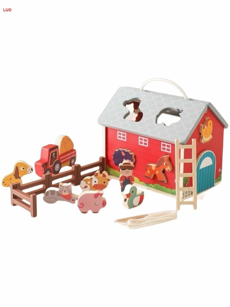 Деревянный сортер бизиборд для малышей Эко-Ферма развивающий набор из дерева и натуральных материалов