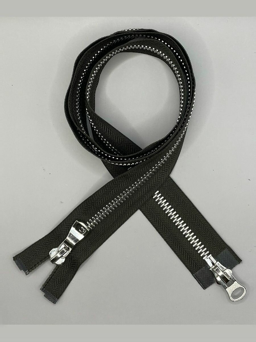 Молния (титан-легкий металл),110 см, тип 8, темный хаки, зубья никель(св. металл),2 замка.1шт.