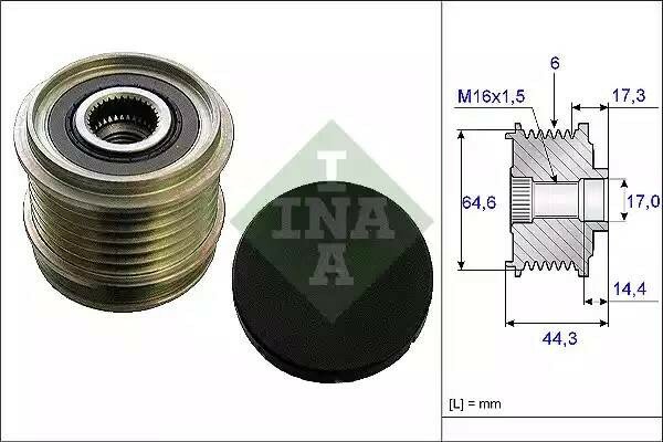 Шкив генератора INA 535013010 Audi A4, A6 2.4-3.2 Fsi 04->