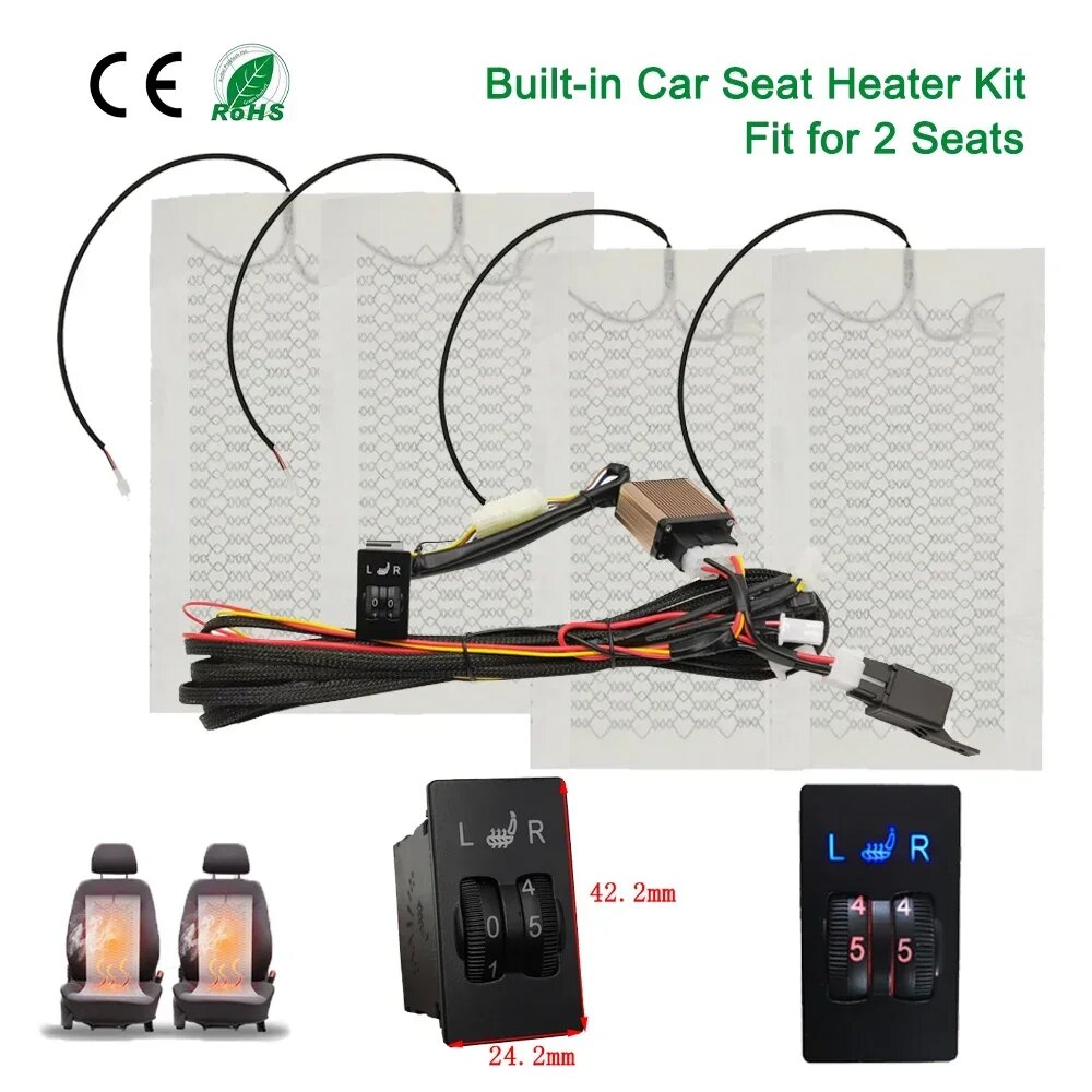 Встроенный комплект обогрева автомобильных сидений, подходит для 2 сидений, 12 В, 27 Вт, грелки, двойной переключатель управления для Toyota Camry Corolla RAV4 Levin Highlander Carbon fiber Pad Kit