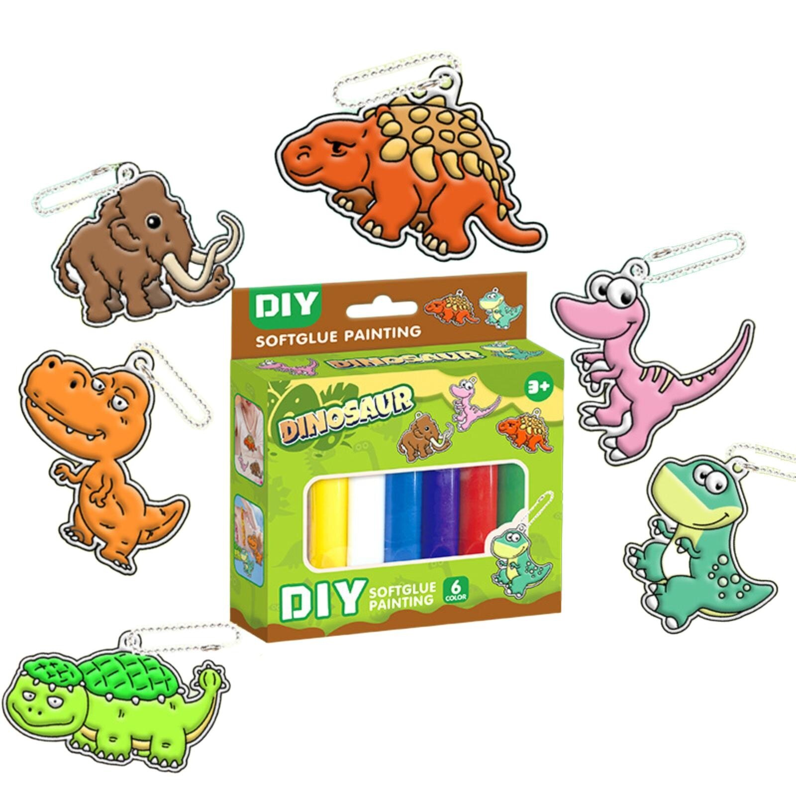 DIY набор для граффити 3D безклеймовый мультяжный подвешенный брелок, набор для творчества кристаллической клеевой украшения с рождественской тематикой, 6 ручек с клеем 6мл (желтый, красный, пурпурный, синий, зеленый, белый), 6 бусин, для детей от 3 лет