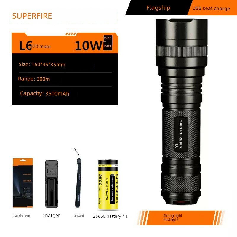 SupFire Shenhuo L6-XPE/R5 мощный фонарик T6-L2 перезаряжаемый светодиодный уличный фонарь 26650, дальний король L6 (10