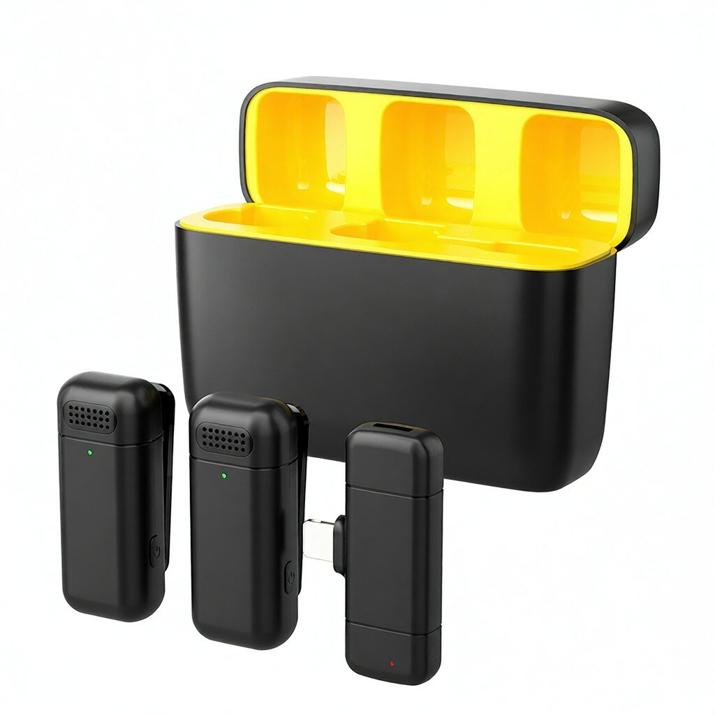 Беспроводная микросистема 7RYMS Rimo S1LN, 1 приемник, 2 микрофона, дальность передачи 50 м, встроенные аккумуляторы, зарядное чехол, для iPhone, смартфонов, компьютеров, ноутбуков, камер