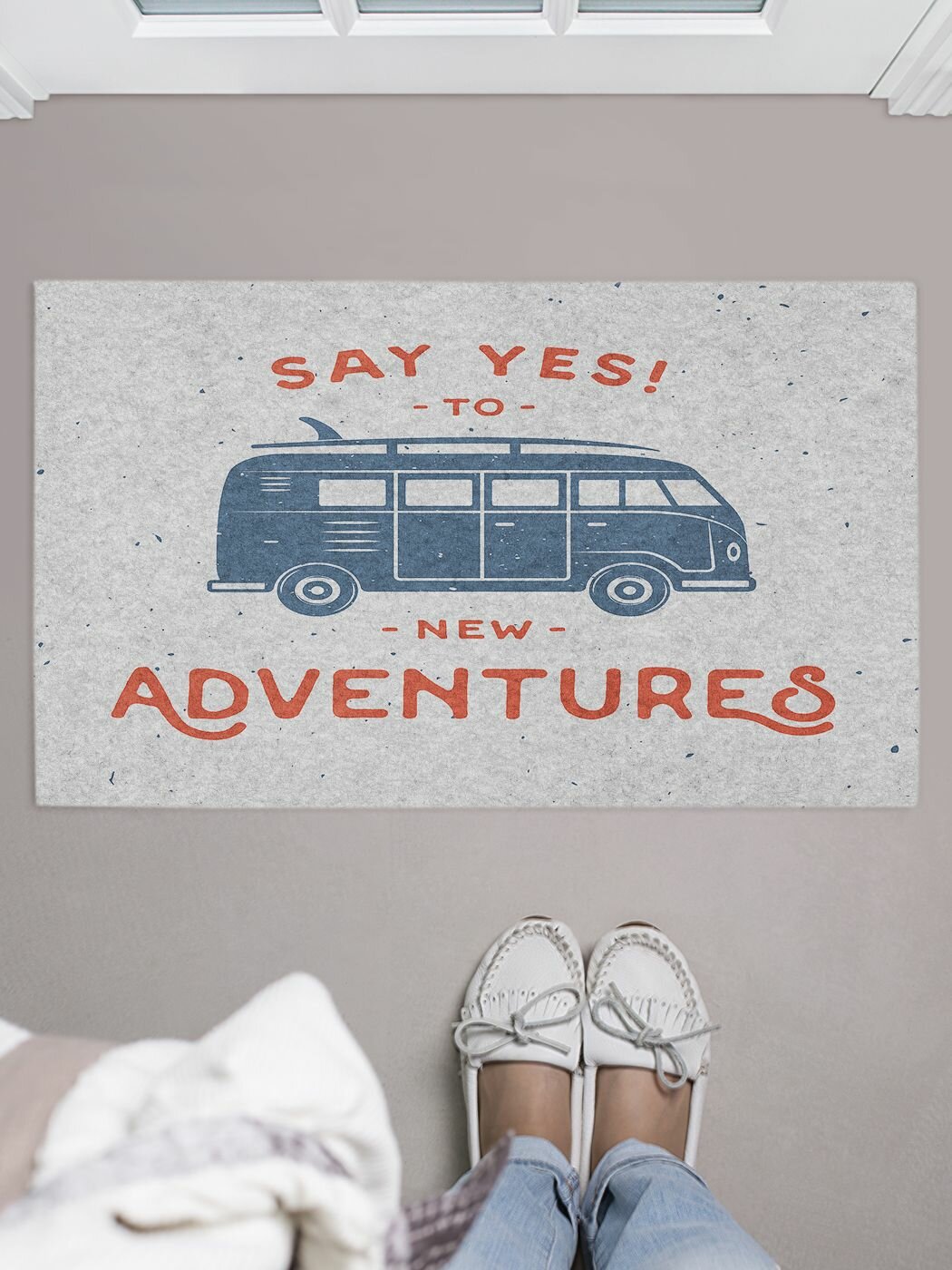 Коврик придверный в прихожую с принтом "Новые приключения" 45 на 75 см , JoyArty, серия Мужские праздники