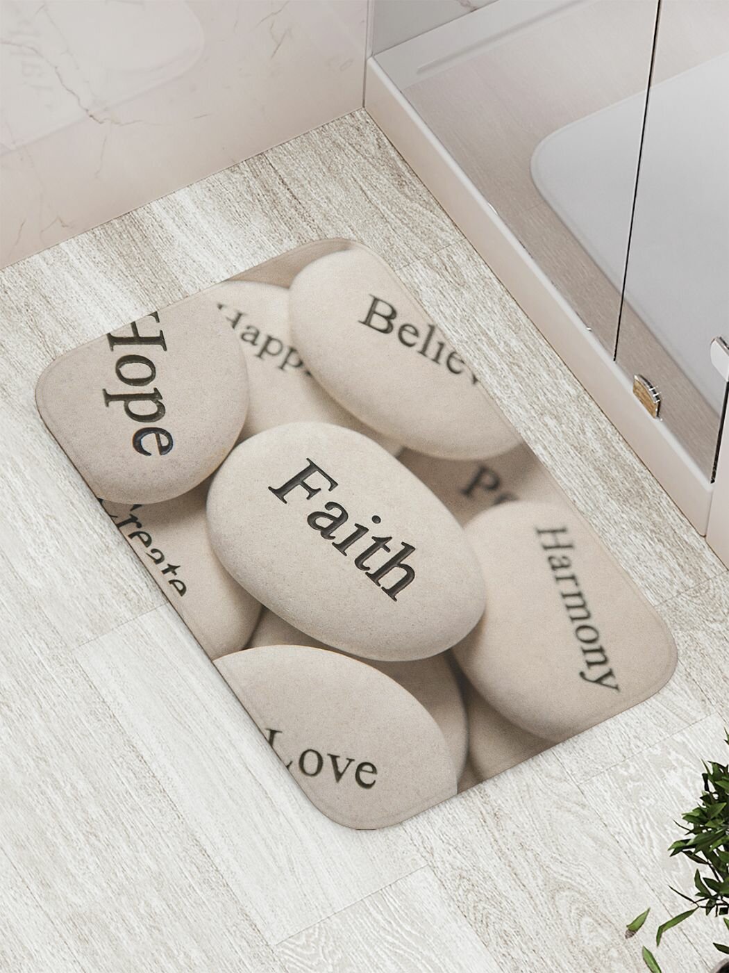 Коврик для ванной комнаты, туалета "Надписи на камнях" противоскользящий, 52х77 см, JoyArty