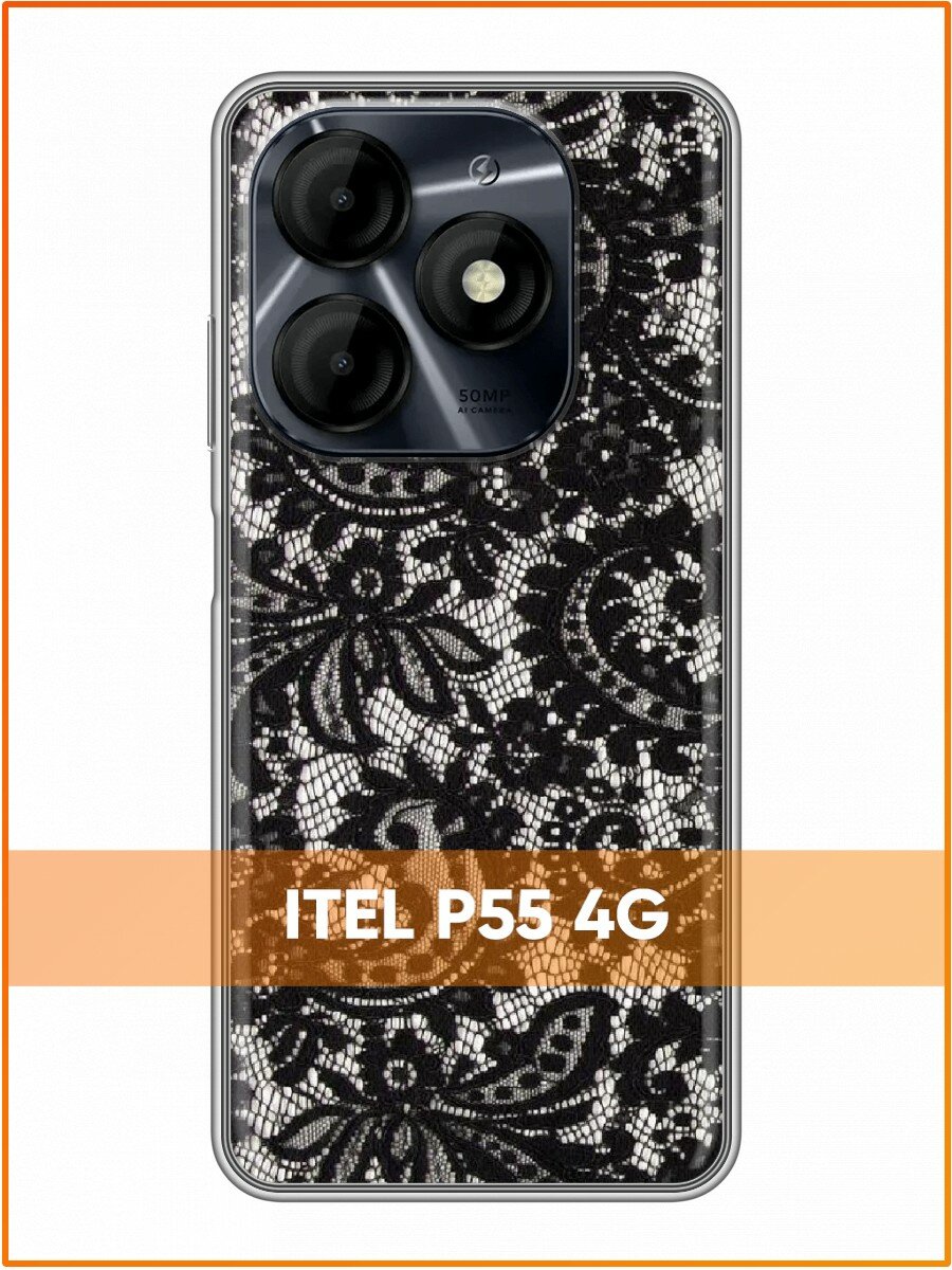 Чехол для Itel P55 4G с принтом Кружевной фон (Ител Р55 4Ж)