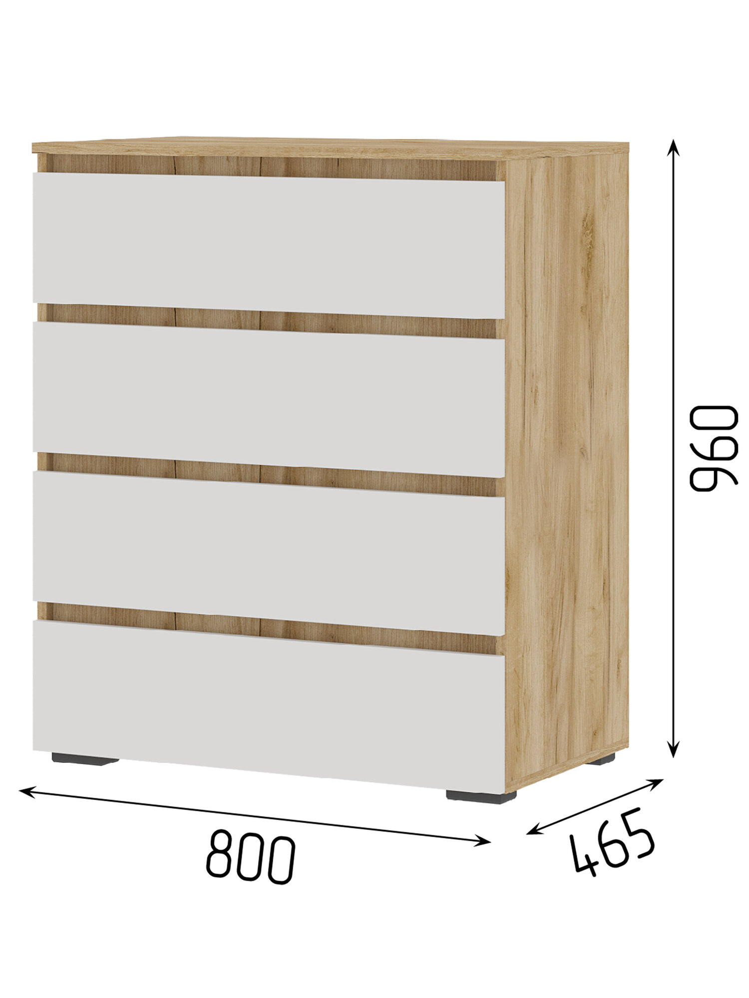 Комод Хелен КМ-02 - 4 ящика (0,802х0,958х0,460) цвет Дуб крафт золото - Белый Стендмебель