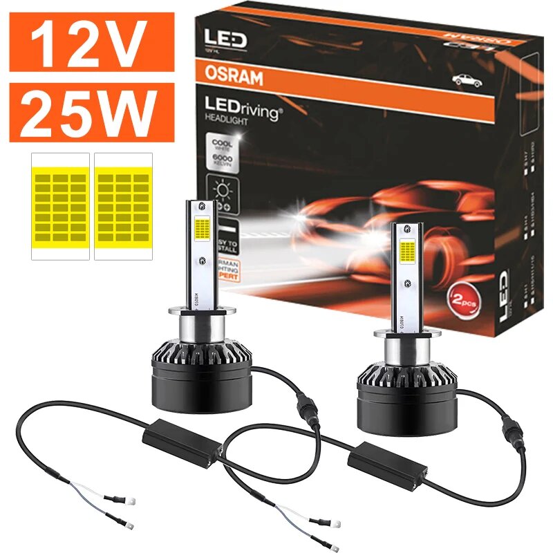 Светодиодная лампа OSRAM H1 для фар, 50 Вт, с чипами ETI-CLW, для автомобильных фар, с турбовентилятором, диодная, H1, противотуманная фара, 12 В, 6000K, для автомобилей