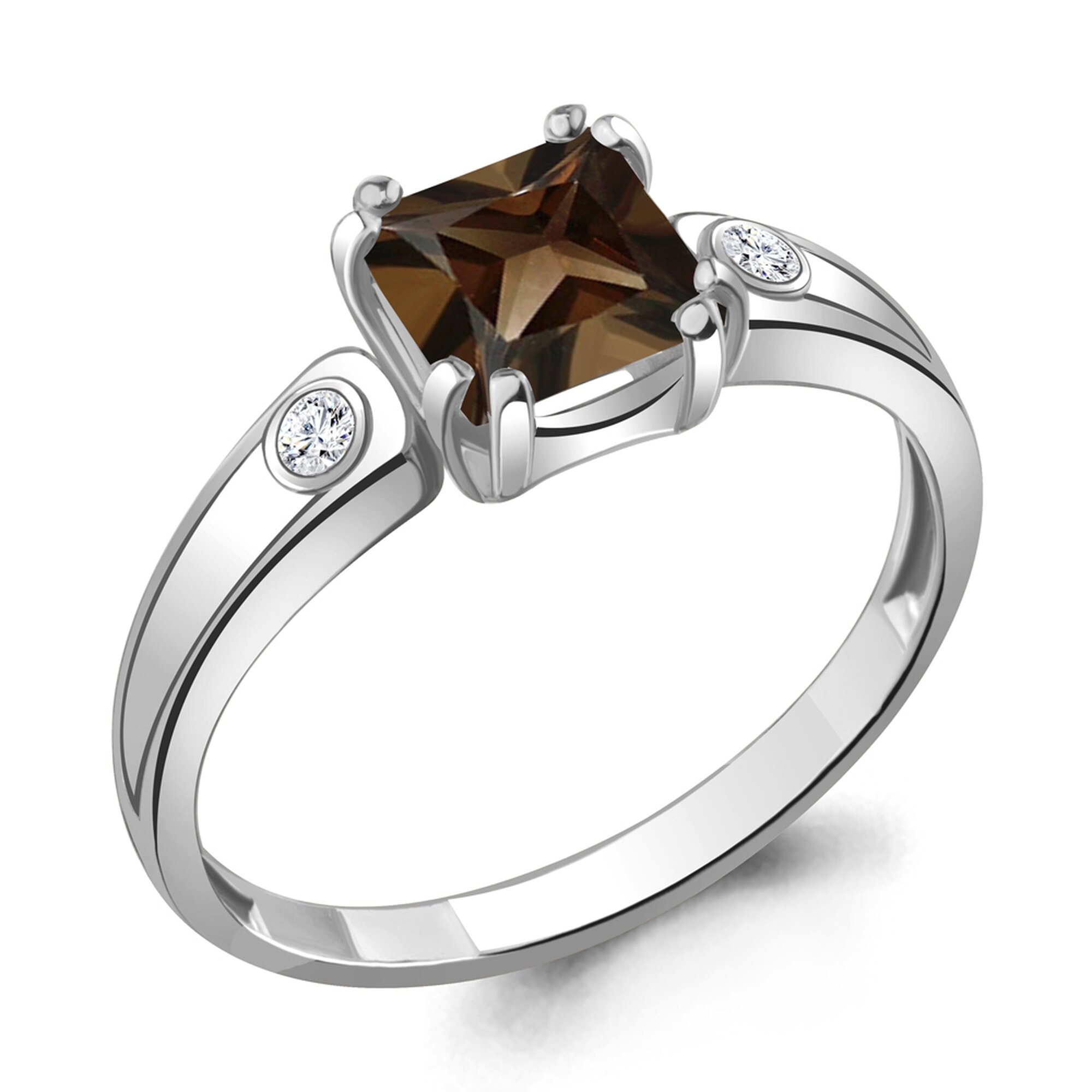 Кольцо, серебро, 925 проба, родирование, фианит, кварц