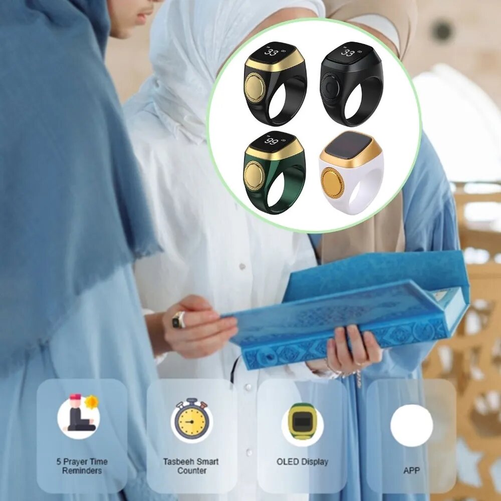 Умное кольцо для подсчета тасбиха, черное, с функцией Bluetooth и дисплеем — фото 1