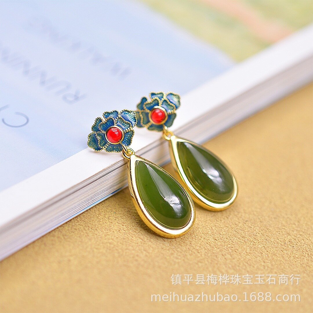 Новые серьги в китайском стиле, древние инкрустированные серьги из нефрита и яшмы, капля воды, бабочка, серьги в древнем стиле, ретро, лучший друг, женский стиль