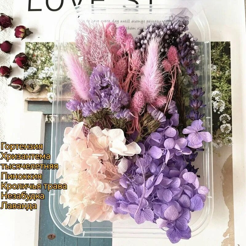 Сухоцветы Лаванда, Гортензия, 10 см, 20 гр, 1 шт