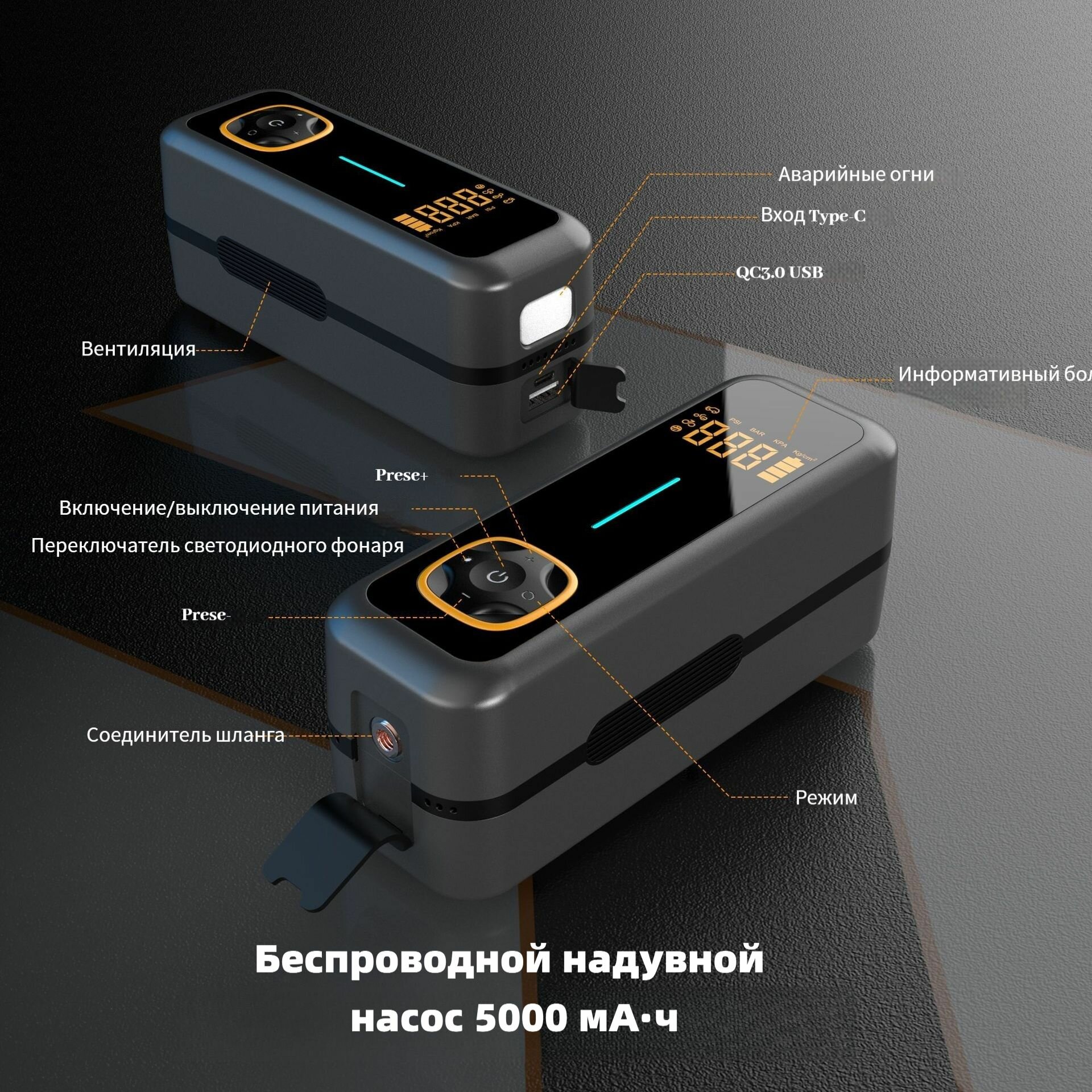 Портативный компрессор Универсальный насос 150 PSI с Type-C 5000MAH