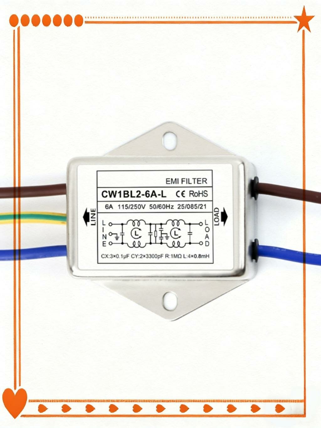 Фильтр электромагнитных помех 250 В, 6A