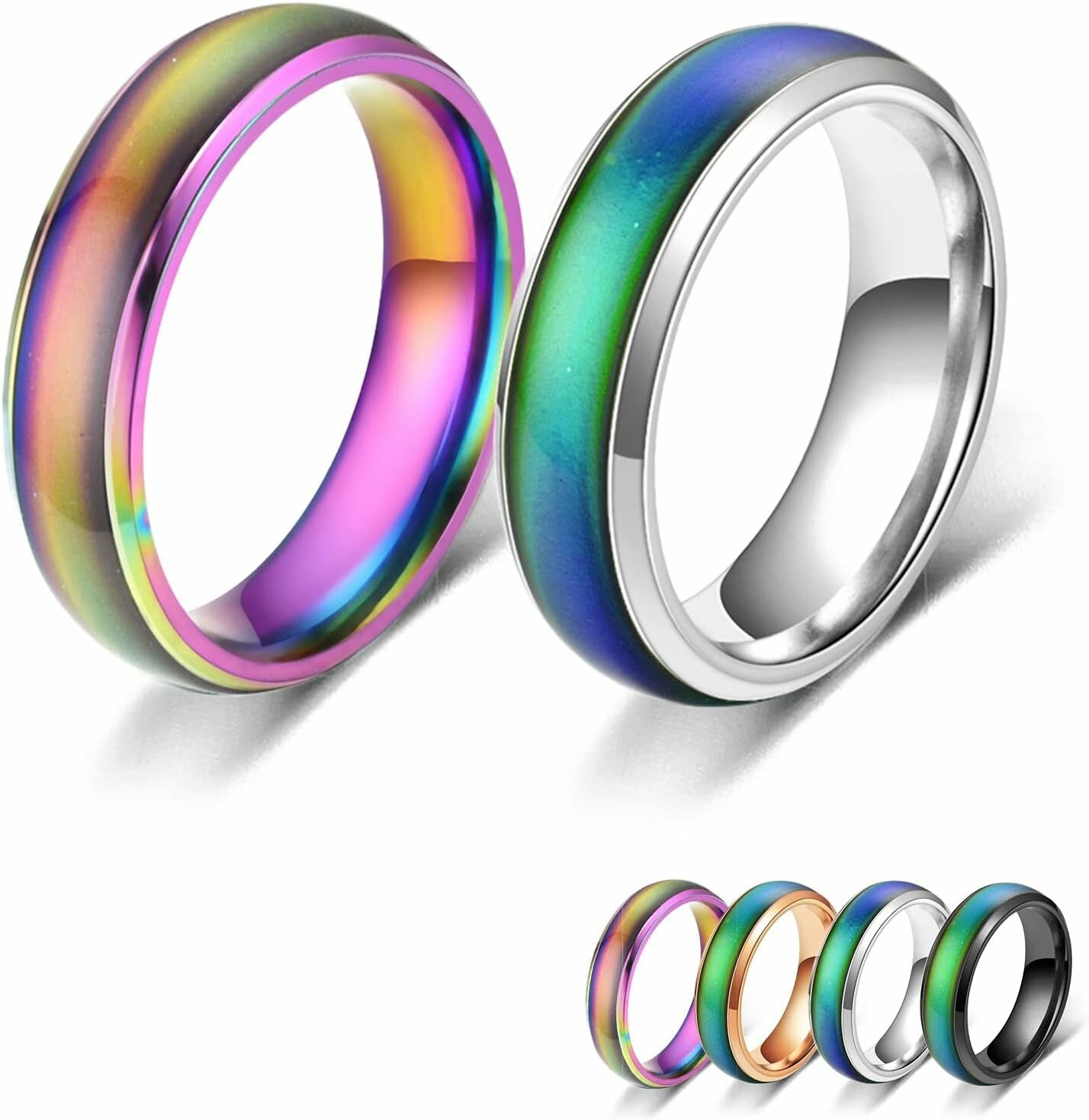Два кольца-хамелеона, термочувствительные кольца-хамелеоны, кольца из нержавеющей стали, меняющие цвет, модные украшения для парней и девушек, подходят для повседневной носки, вечеринок, дней рождения, Дня святого Валентина и годовщин.