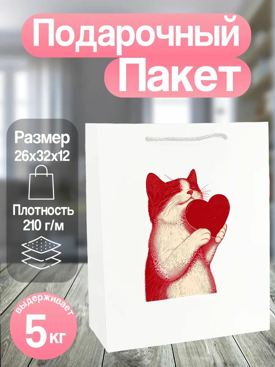 Пакет подарочный на 14 февраля, упаковка для подарка, 26х31 см