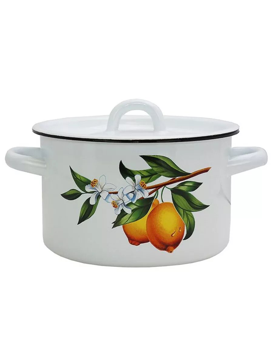 Кастрюля с крышкой Эмаль Лимоны, эмалированная, 2 л