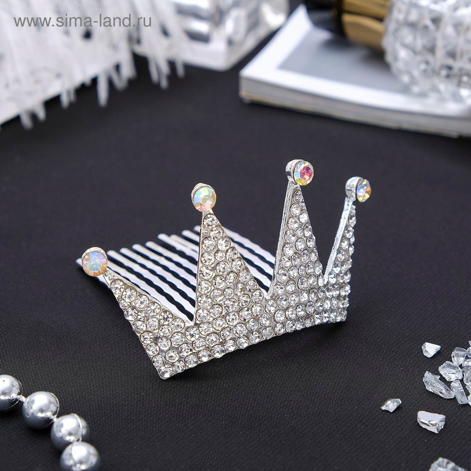 Диадема для волос Королевская особа, стразы, 3.5 7.5 см, серебро