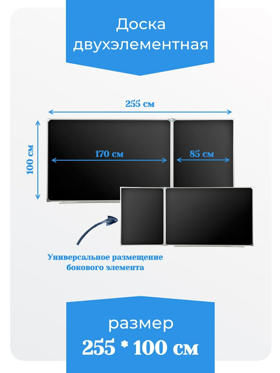 Доска двухэлементная магнитная полимерная, МелМар, 2550х1000 мм, (меловая) черная