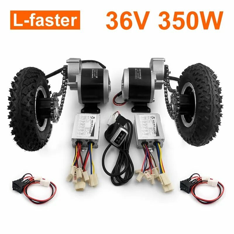 L-faster 36V 350W С двойным 8-дюймовым колесным электрическим цепным приводом, щеточный двигатель для кемпинга, комплект для переоборудования тележки-тачки с переключателем заднего хода