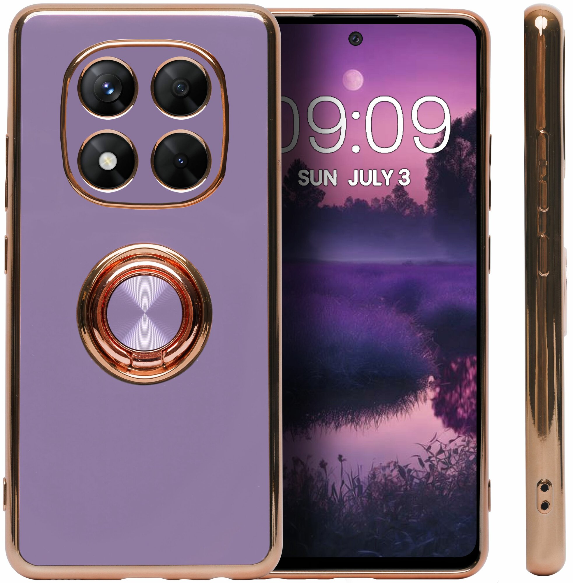 Стильный глянцевый чехол для REDMI NOTE 14 PRO 4G (не 5G) с кольцом-подставкой и бархатной подкладкой — фото 1
