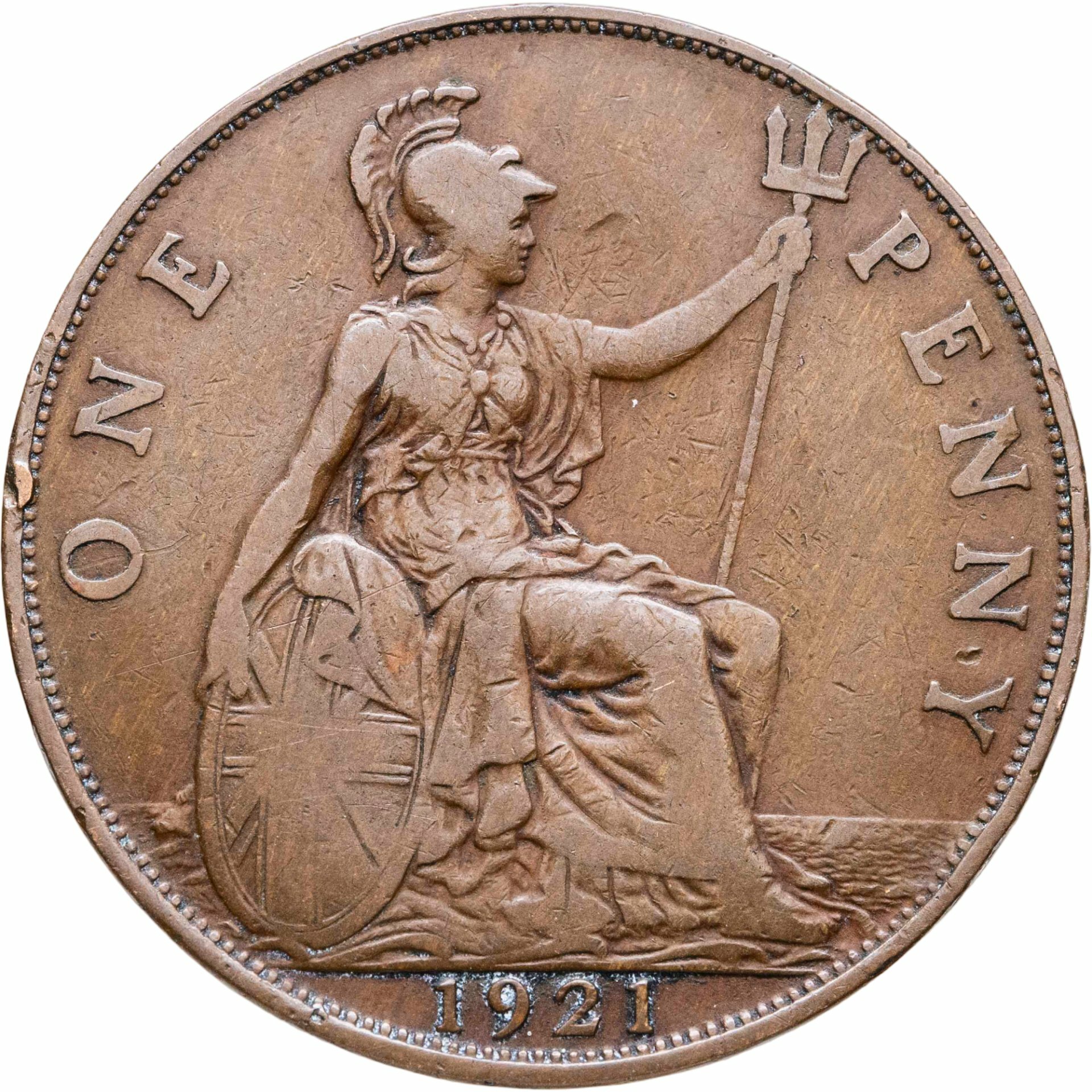 Великобритания 1 пенни penny 1921, Бронза, в сохранности VF