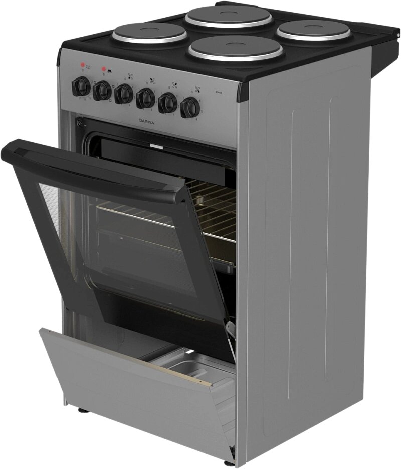 Электрическая плита DARINA E 3406 S серебристый, 4 конфорки, эмалированная сталь, ящик для посуды