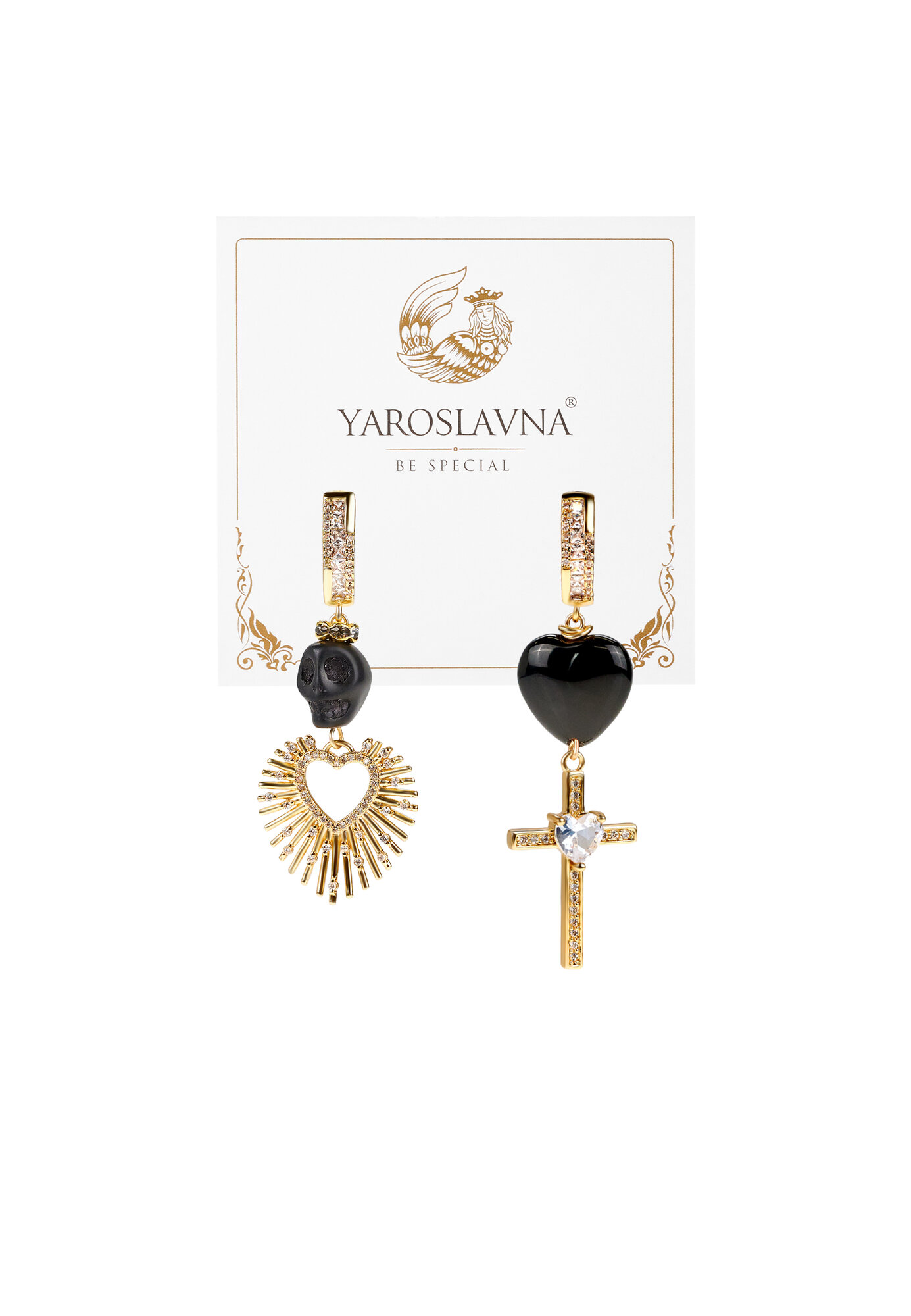 Серьги с подвесками YAROSLAVNA, агат, циркон, размер 80 мм, золотистый — фото 1