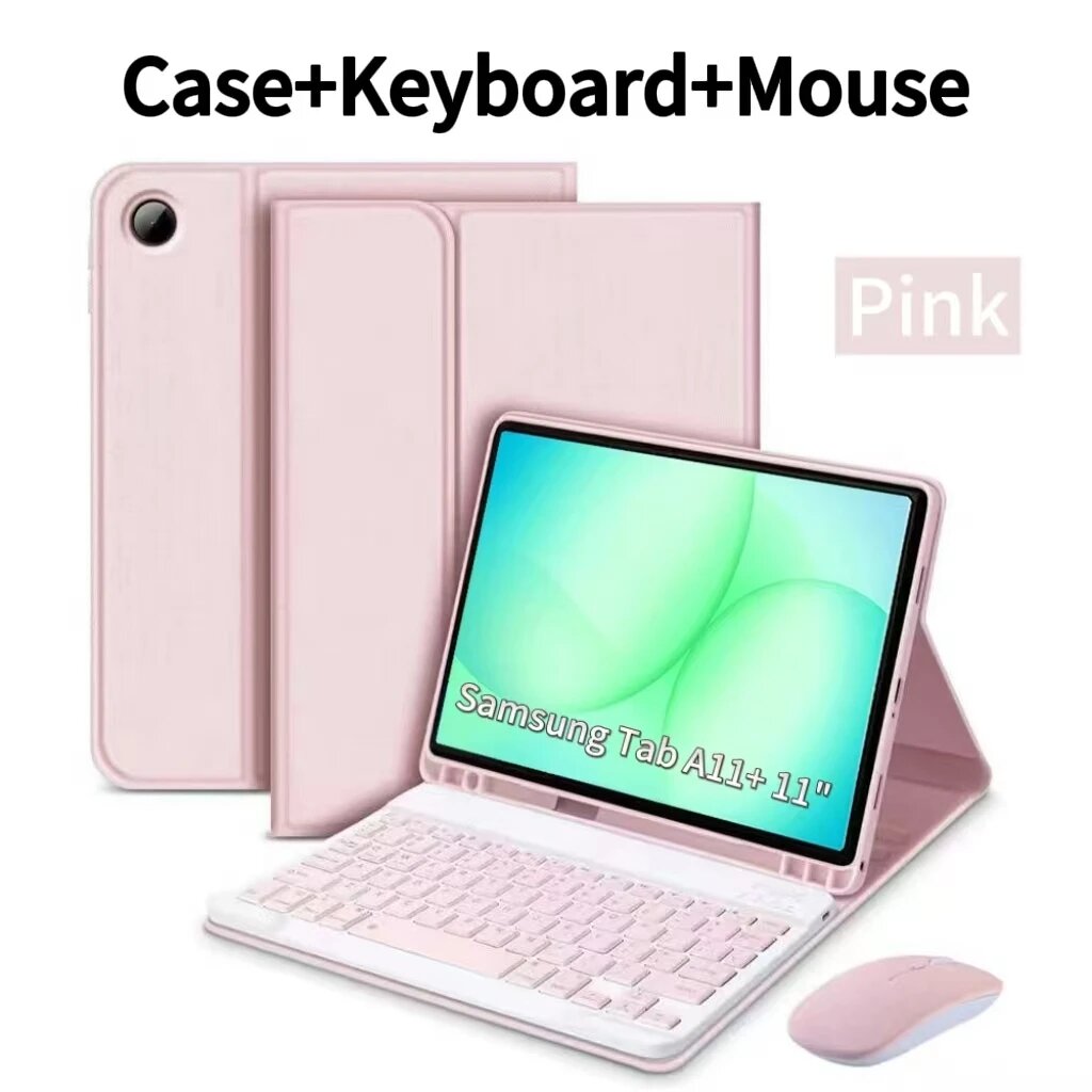 Чехол HUAIBX для Samsung Galaxy Tab A11 Plus 11", с клавиатурой Розовый, Pink-2, Portuguese