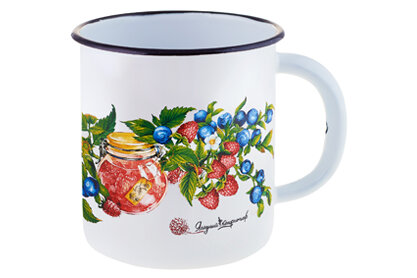 Кружка эмалированная 1л для чая, кофе, супа, с рисунком Ягоды, Appetite