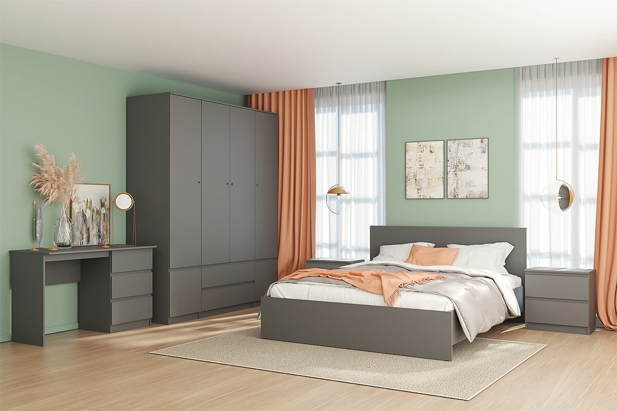 Комплект мебели для спальни Кэт-1 (comp. 30) Графит/Графит, модульный, лдсп