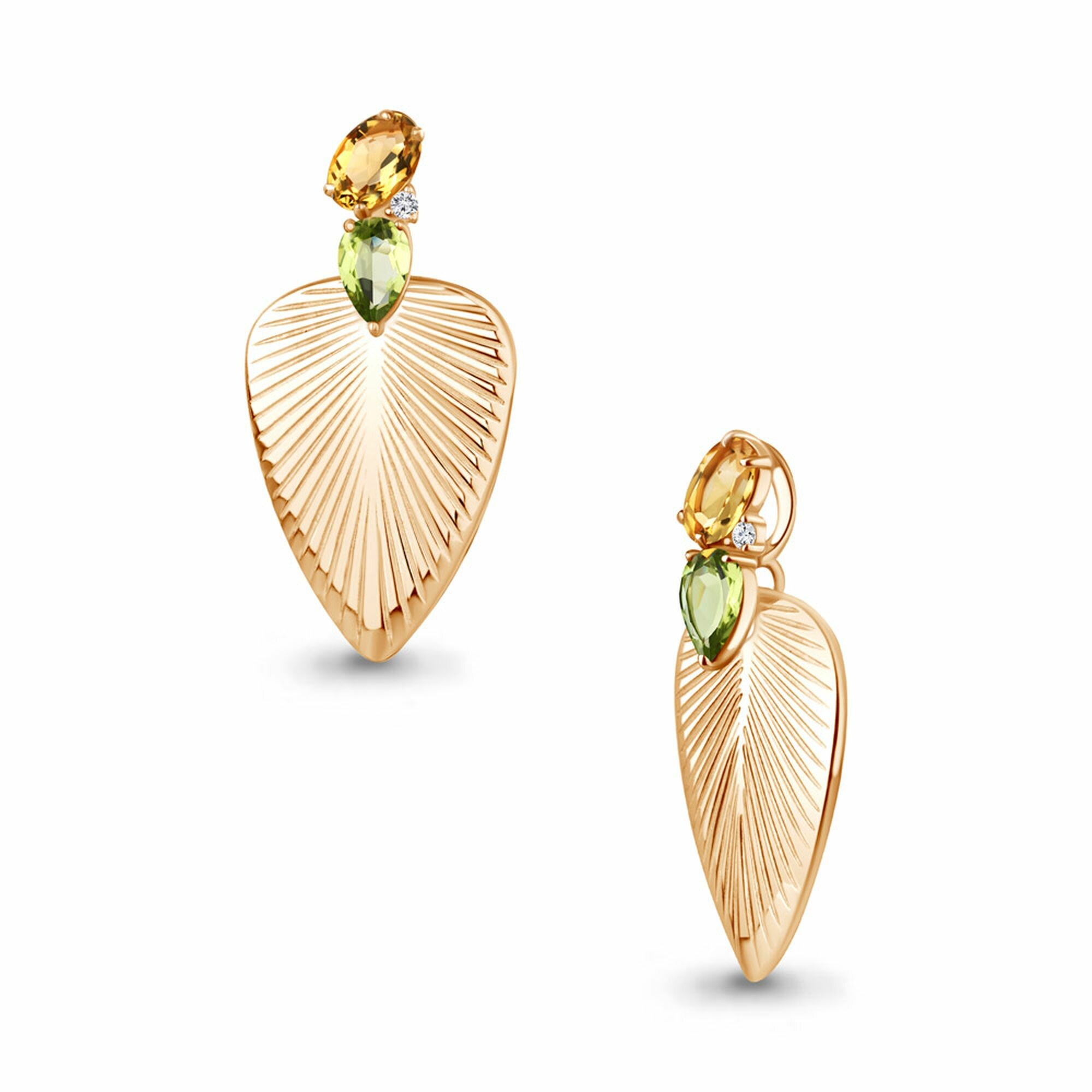 Подвеска, серебро, 925 проба, золочение, цитрин, фианит, хризолит