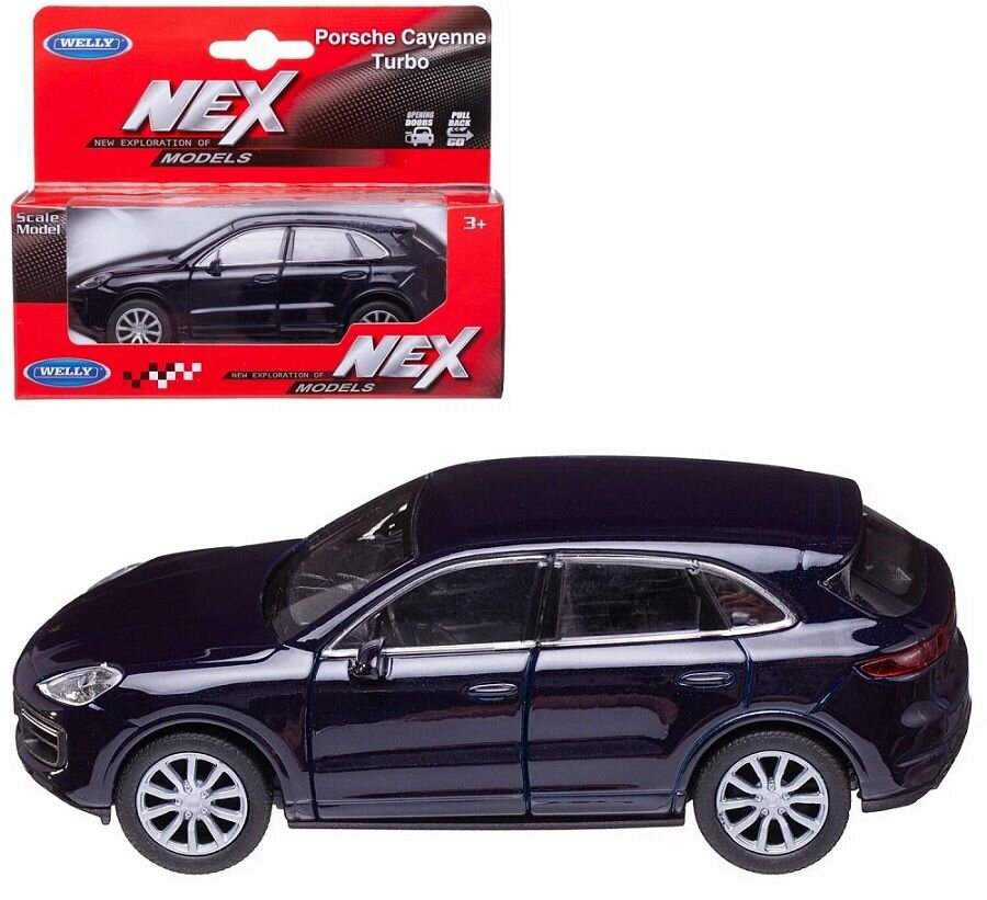 Машинка Welly Porsche Cayenne Turbo. масштаб 1:38, пружинный механизм, темно-синий цвет