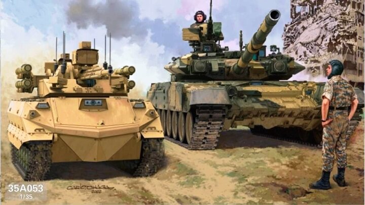 35A053 Amusing Hobby Танк Тип 90A и боевой робот Уран-9 (2 в 1) 1/35