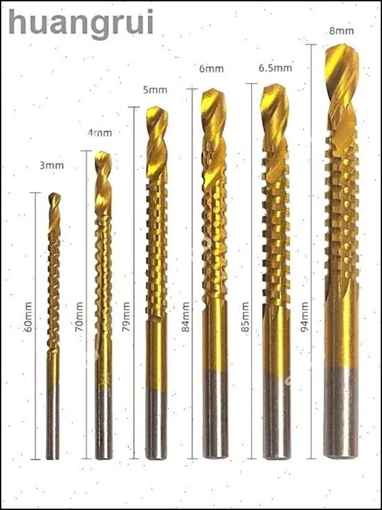 Сверло по дереву и металлу HSS 6шт набор 3/4/5/6/6.5/8мм быстросъемный