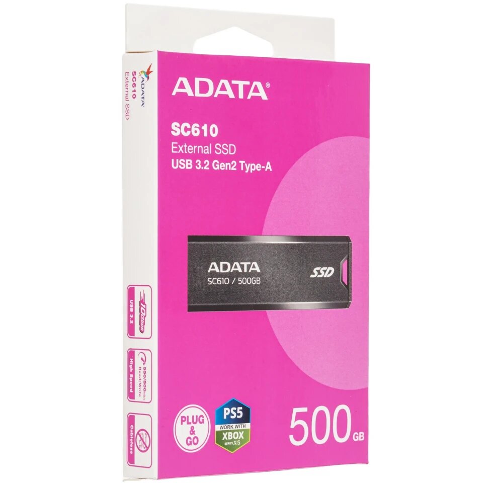 500 ГБ Внешний SSD ADATA SC610 [SC610-500G-CBK/RD], USB 3.2 Gen 2 Type-A